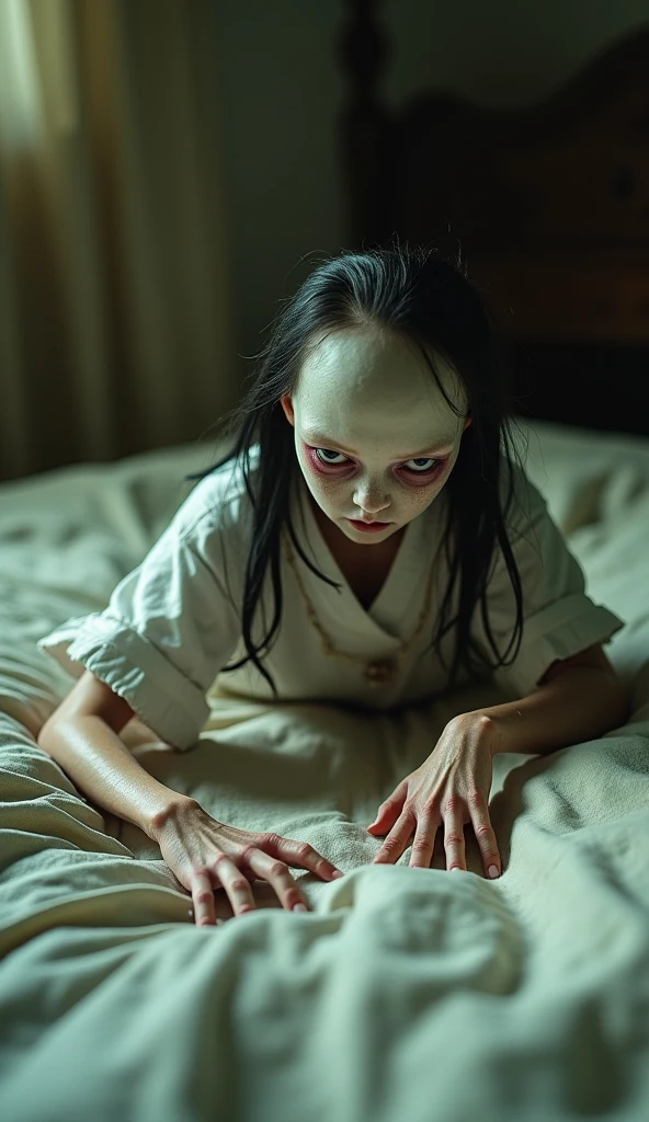 A small, eerie ghoul-like yokai with faceless, resembling a girl with ...