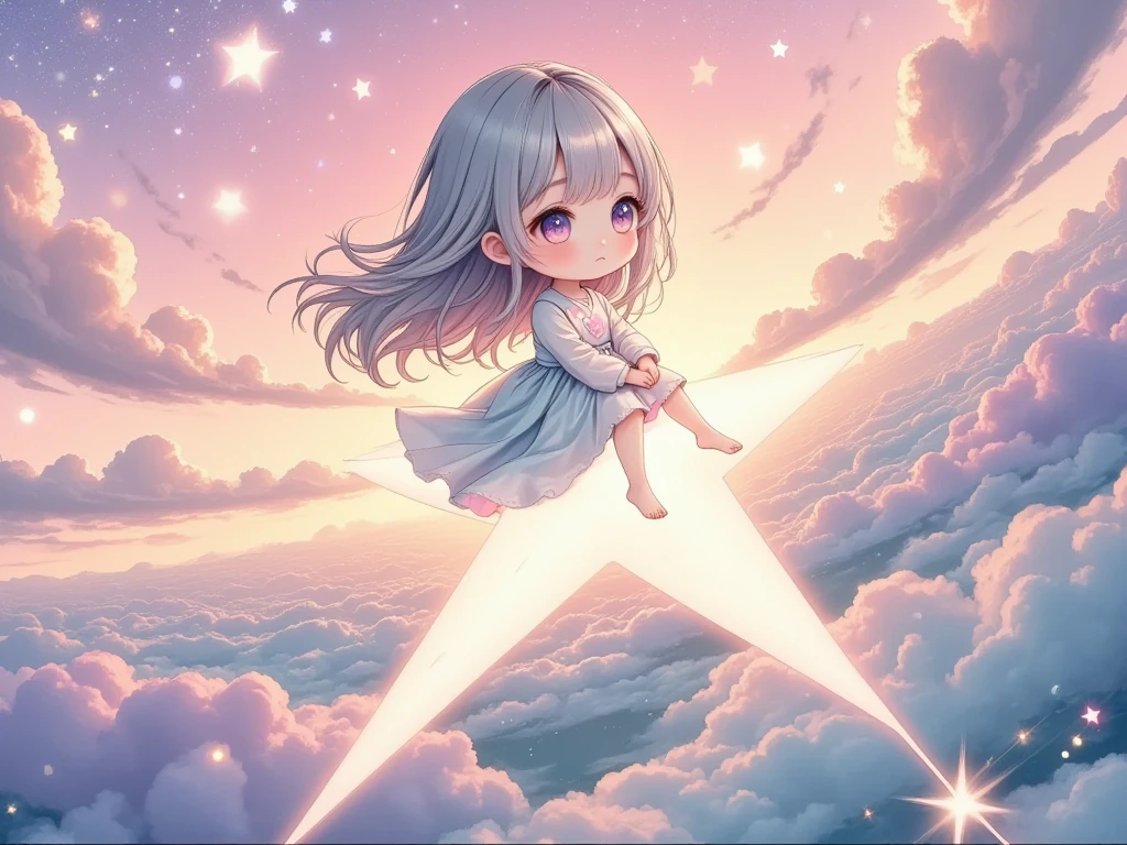 Surreal depiction of girl riding a star unfolds in a dreamlike - SeaArt AI