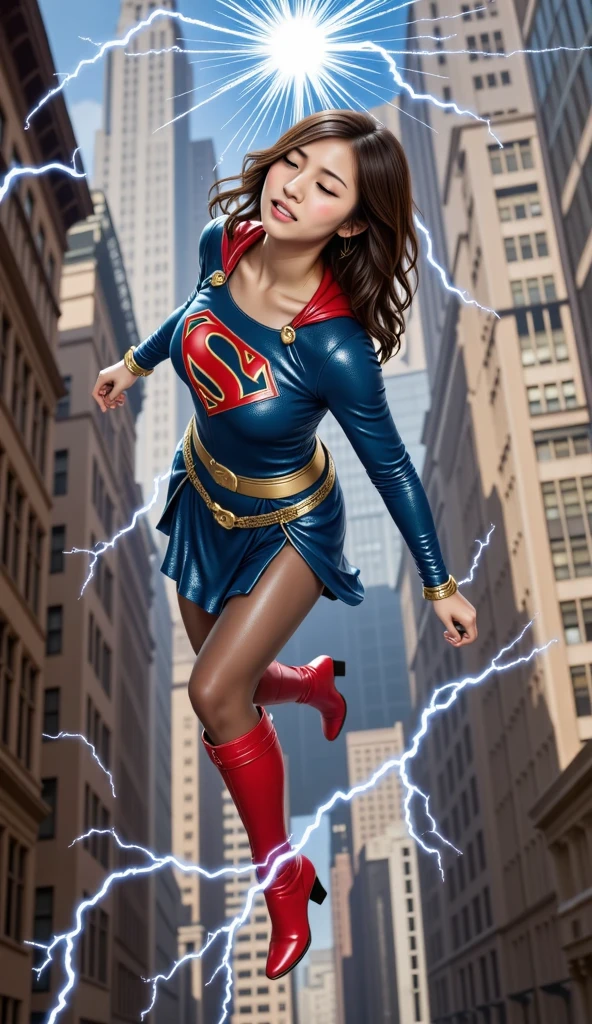 "Supergirl, full body, mid-air, your hands are bound by chains - SeaArt AI