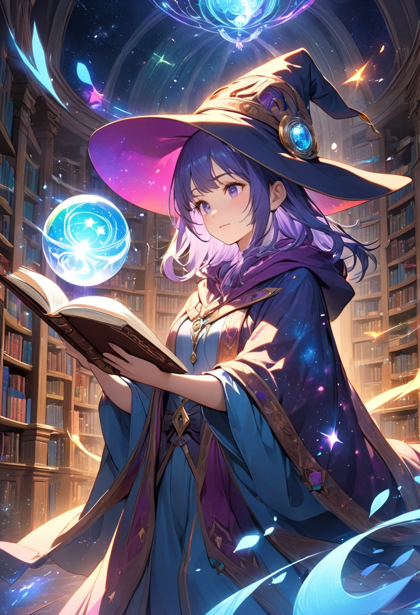 Super-realism, 1girl, solo, colorful, vibrant, fantasy-style wizard character - SeaArt AI