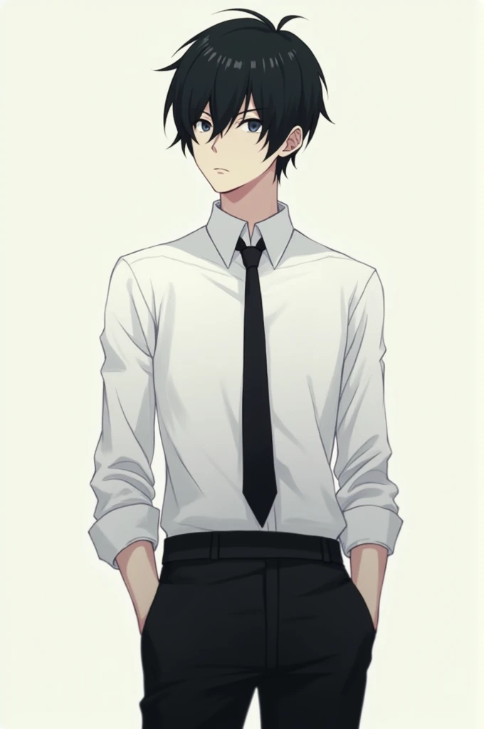 Make a headless anime character with a white shirt and a black tie ...