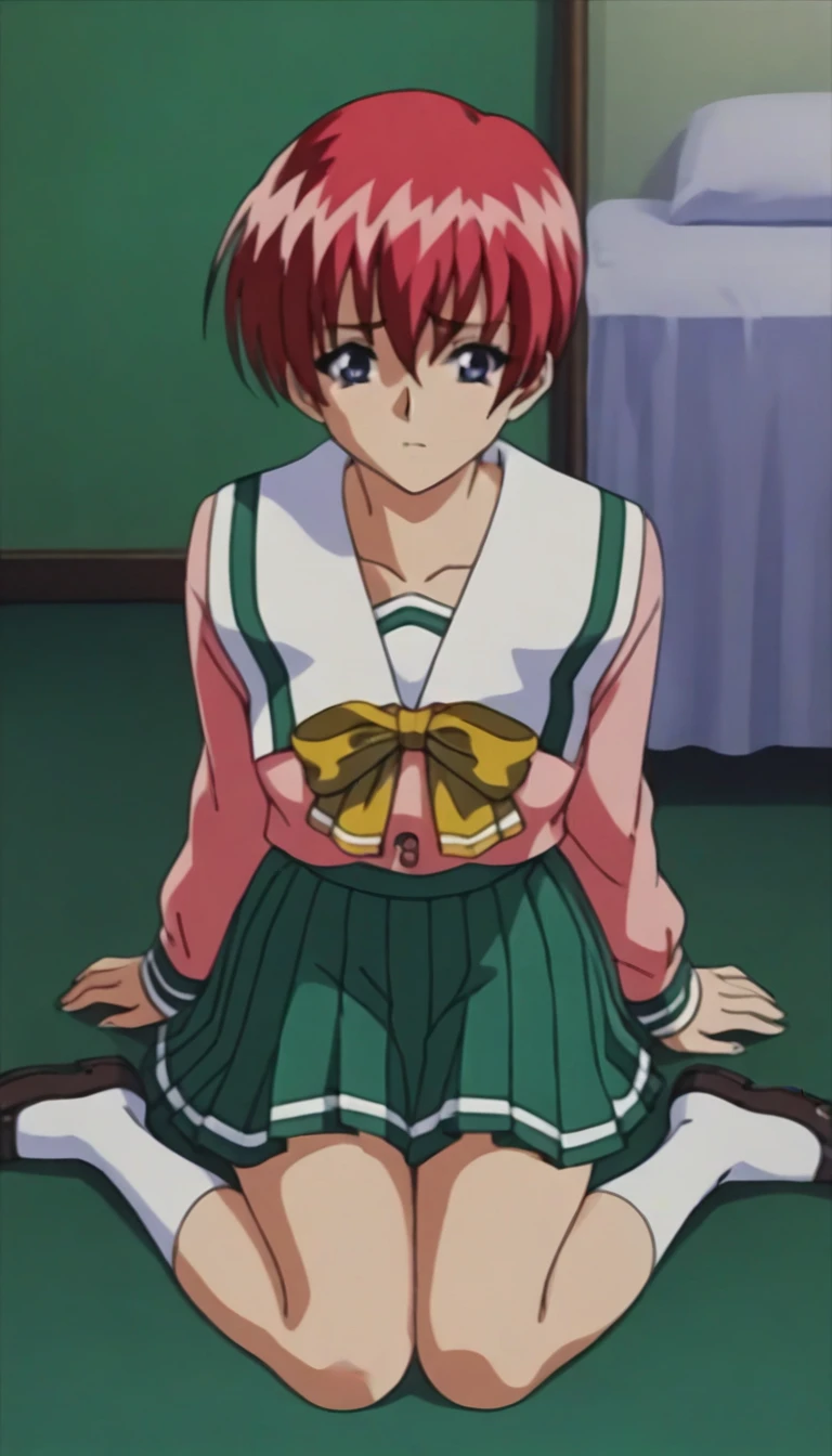 Kurihara Asami、 red hair、 shortcuts、bangs、sad face 、Blue Eyes - SeaArt AI