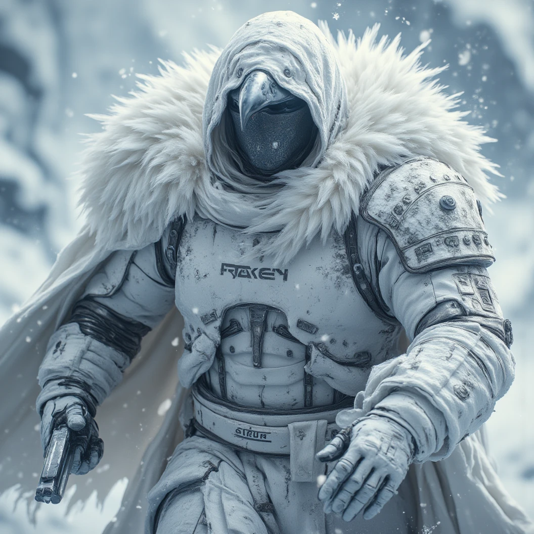 Muscular anthropomorphic albino raven, donned in modern white snow ...