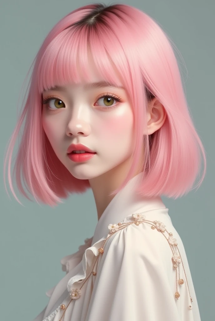 She is a very beautiful woman with light pink straight hair short up to ...