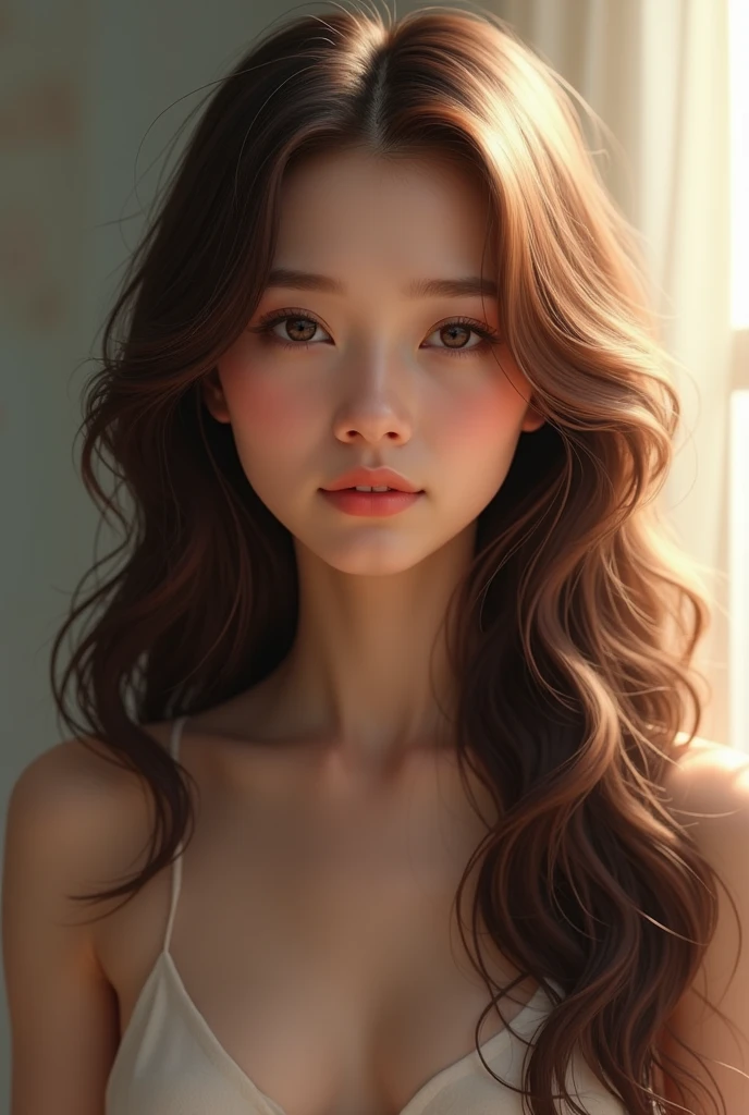 But her hair is long and she's a brunette - SeaArt AI