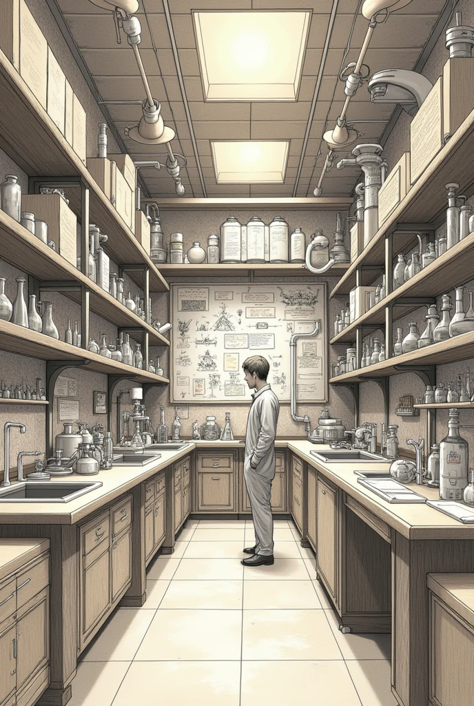 I WOULD LIKE YOU TO DRAW A LABORATORY WITH ITS ROOMS AND UTENSILS ...