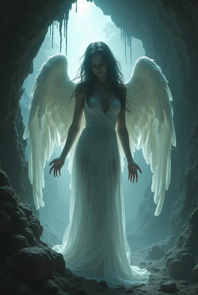 Materialized as a beaten smiled sad angel, silhouette Weaver Apparition ...