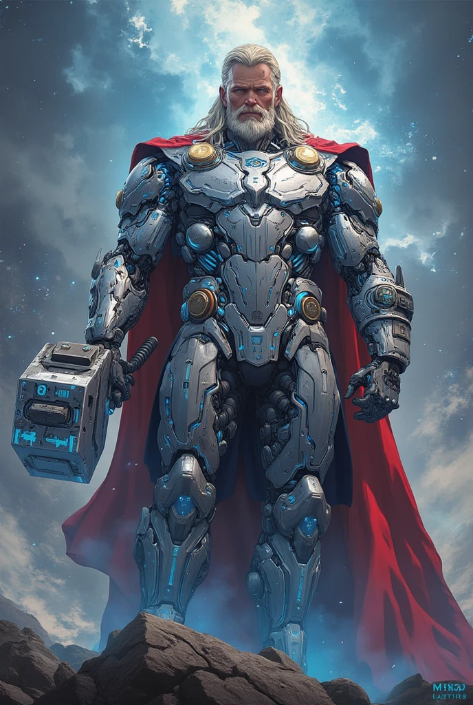 Bold and brave Thor as thunder cosmic general, intricate pure silver ...