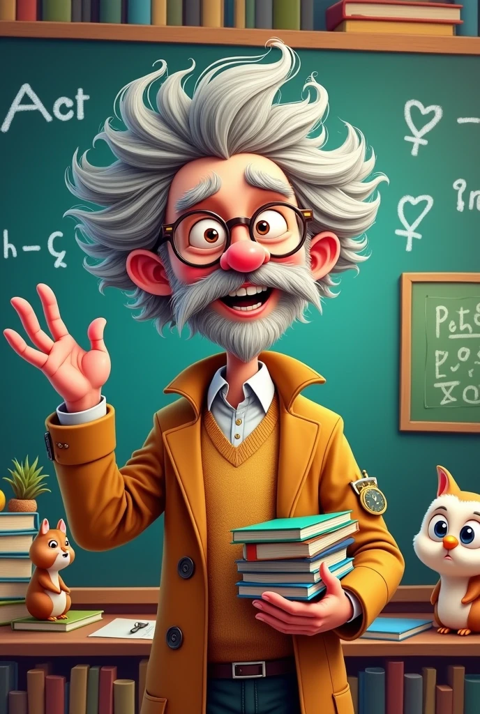 Create a playful and colorful cartoon-style portrait of a professor ...