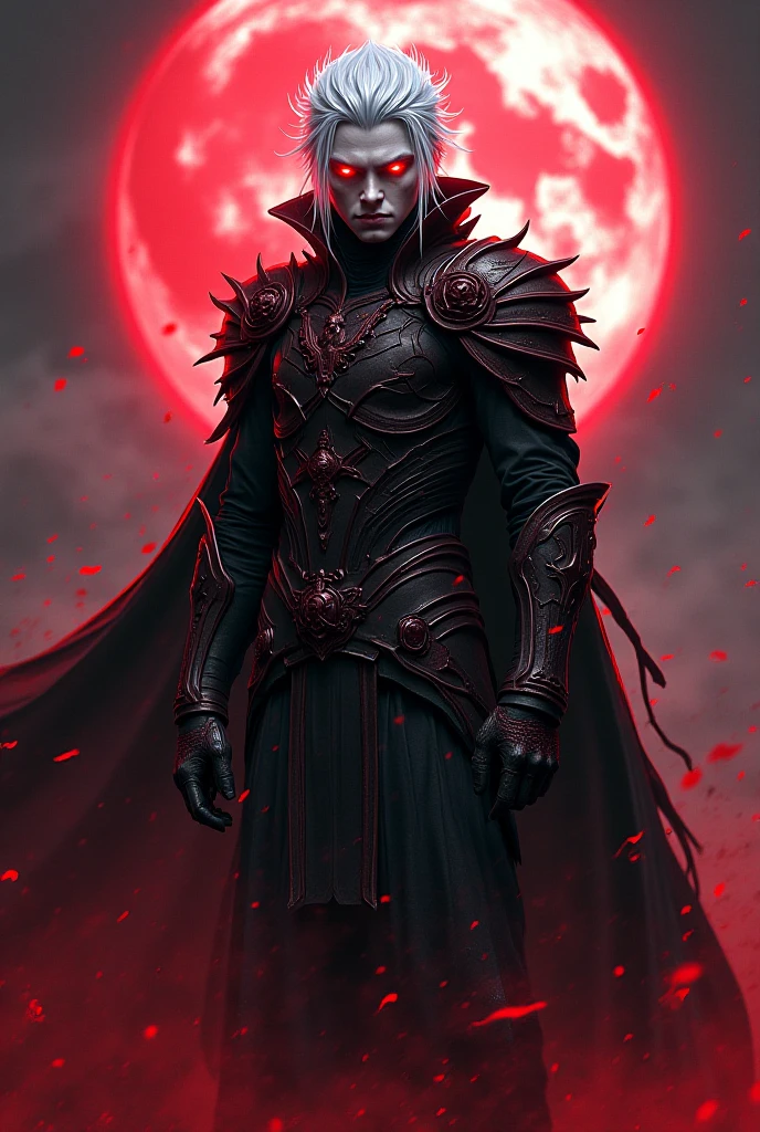 I want you to make a semi-vampire semi-demon warrior, with red eyes ...