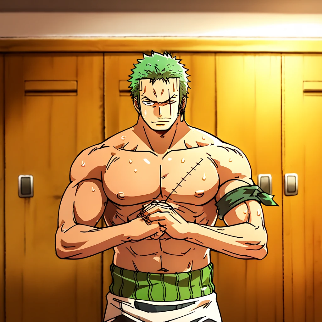 Best quality, masterpiece, extremely detailed, Roronoa Zoro in a locker ...