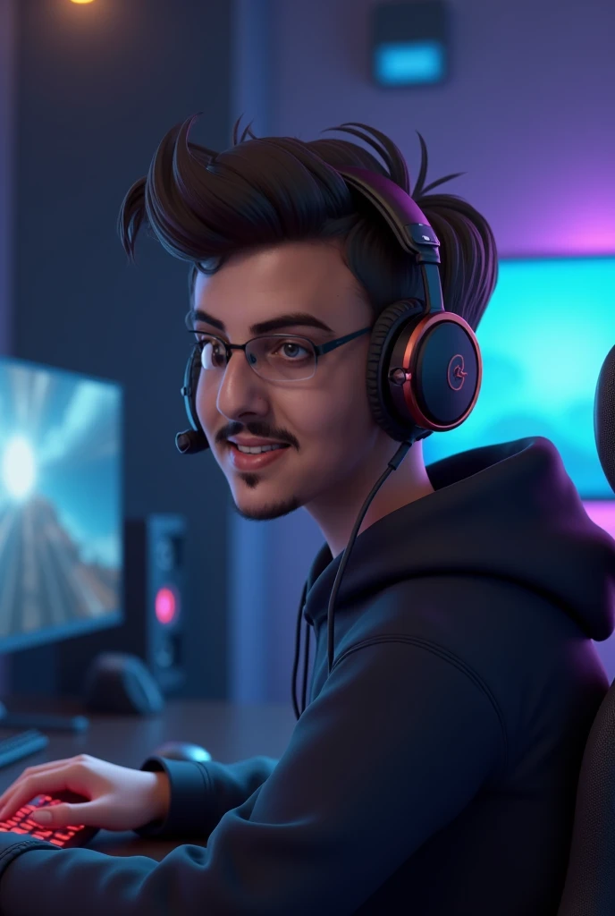 Make me as animation, realistic character gamer with headphones and ...