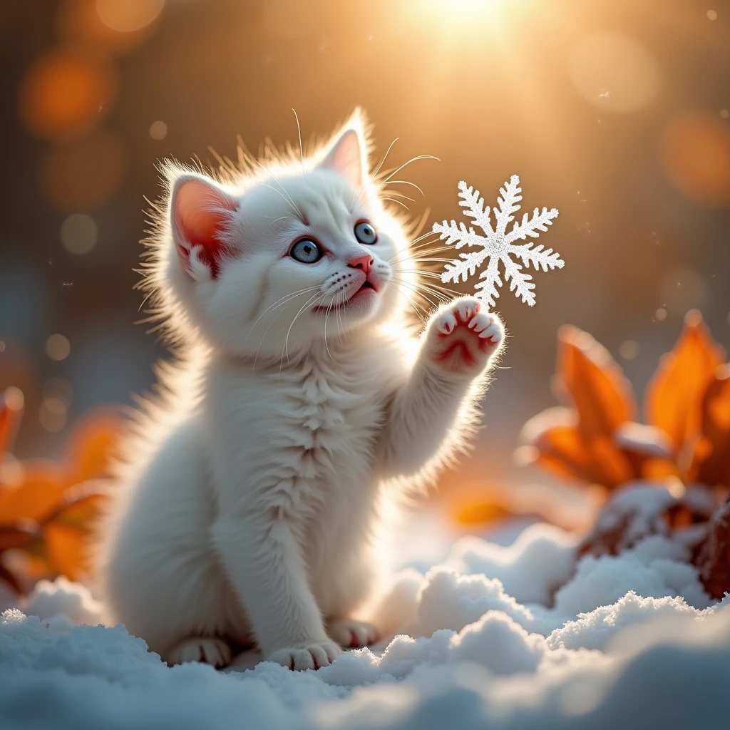 Macro photography. Extreme close-up. Fluffy white kitten stretches its ...
