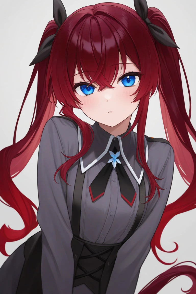 Long hair , twin pony tail , dark red hair color , girl ,blue eye ...