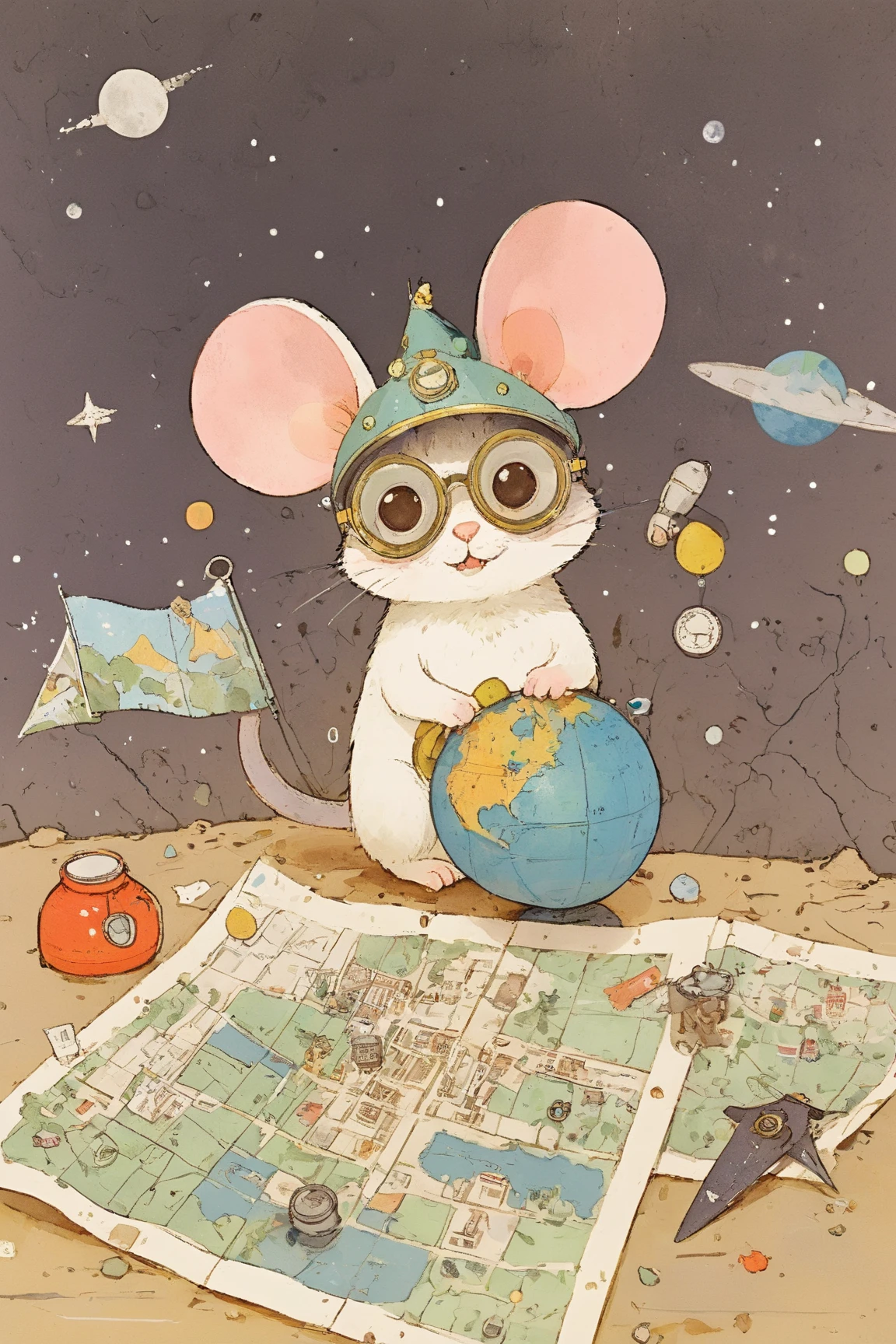 Mouse adventurer on an airplane ,Flight helmet and goggles , Close up ...