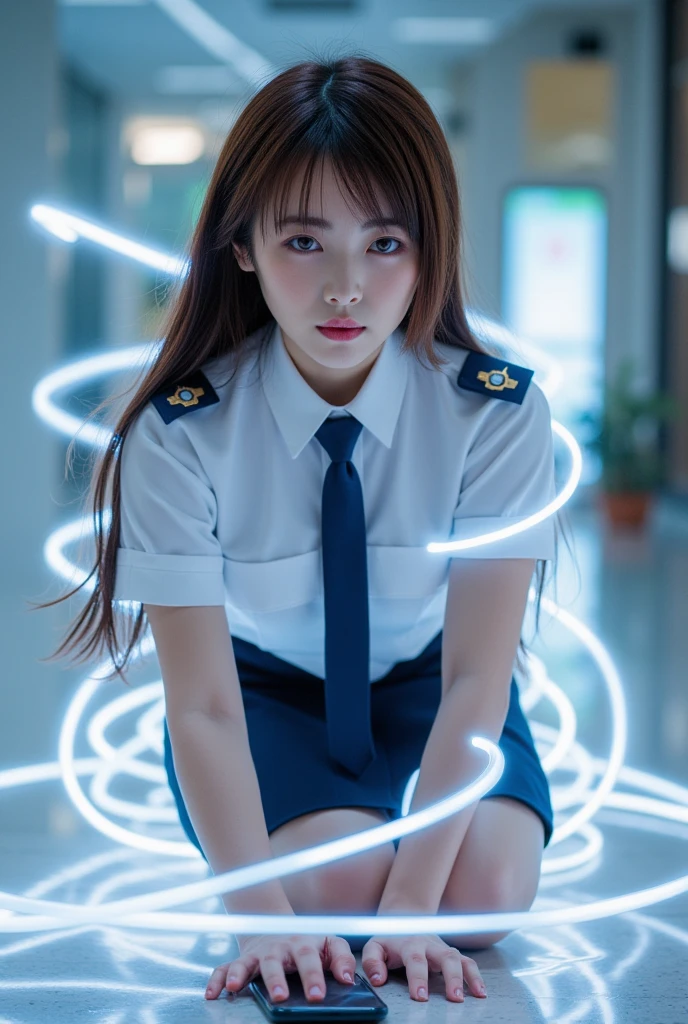 A beautiful Japanese woman in a female Self-Defense officer uniform ...
