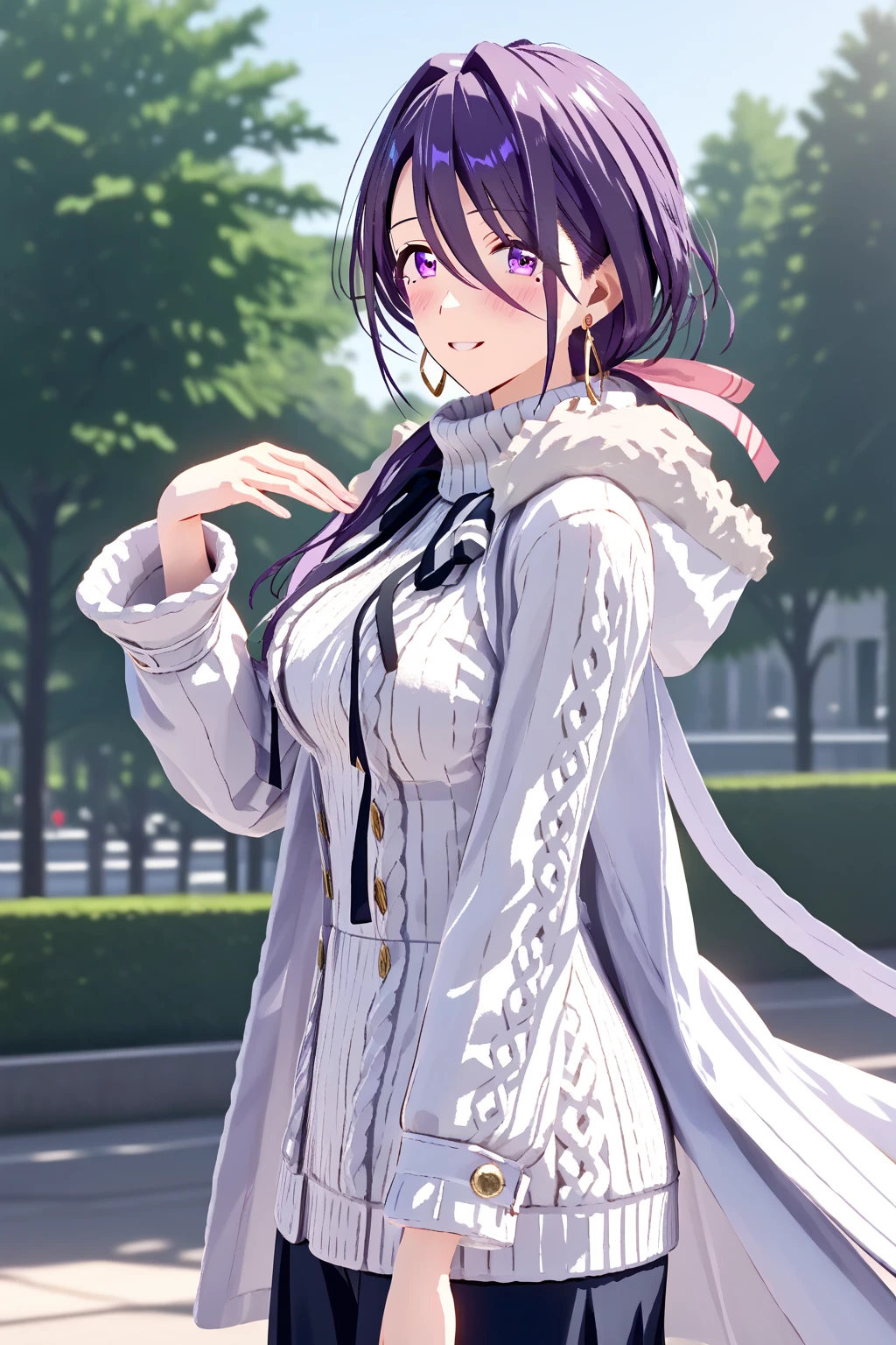 Solo, TsurugiRyoka,(looking at viewer), jewelry , earring , purple eyes ...