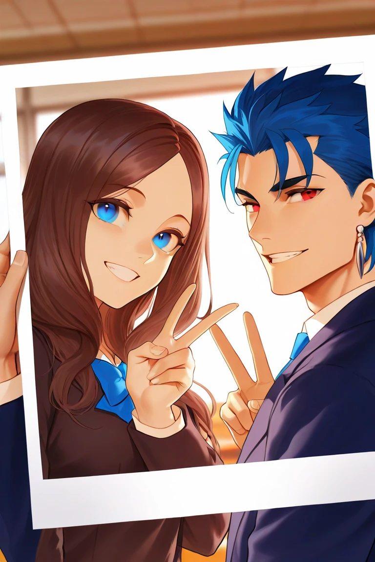 Cu_Chulainn(Fate) blue_hair, red_eyes, Leonardo_da_vinci(Fate - SeaArt AI