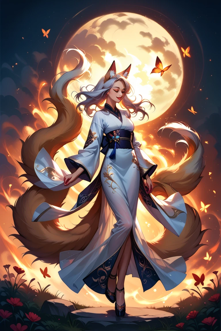 Depicts a mysterious and beautiful nine-tailed fox disguised as a human ...