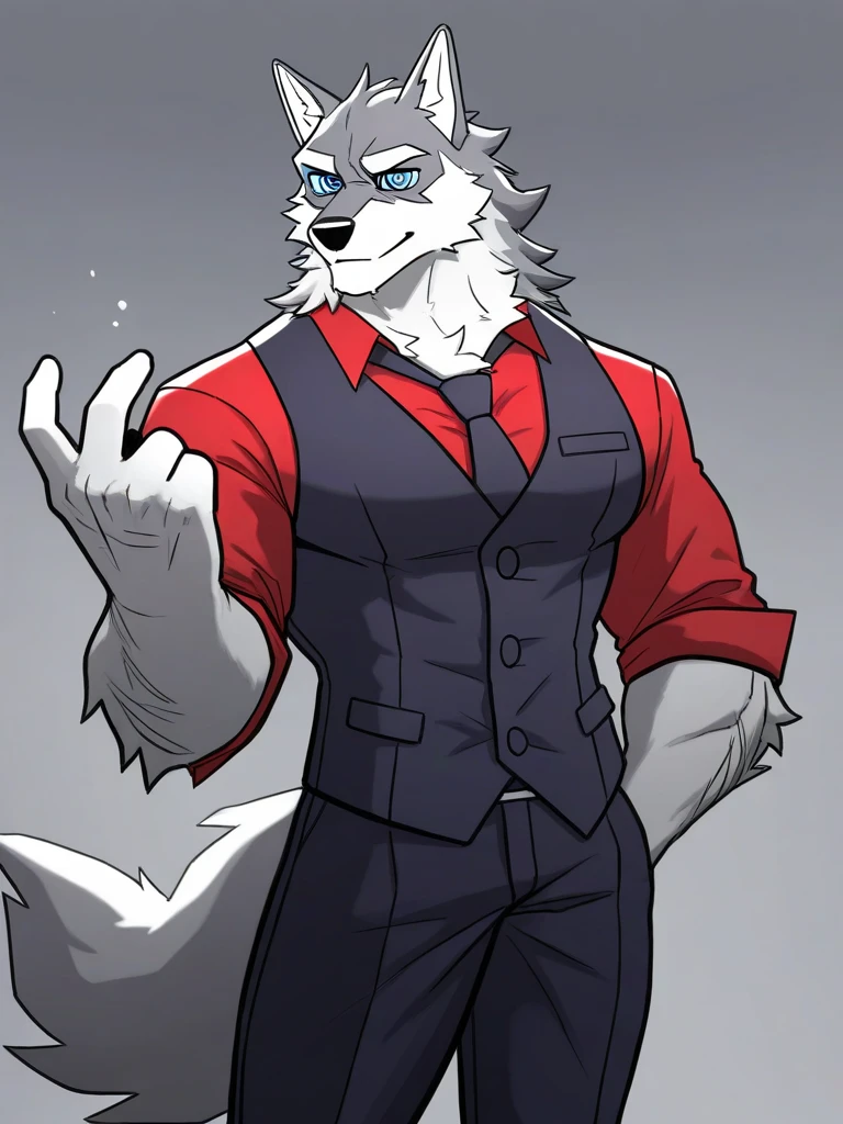 A tall, handsome gray wolf standing upright with human-like ...