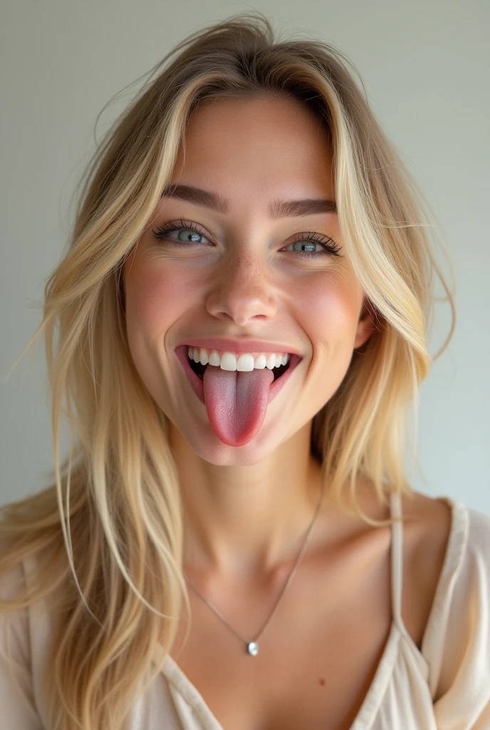 Blonde girl tongue out - SeaArt AI