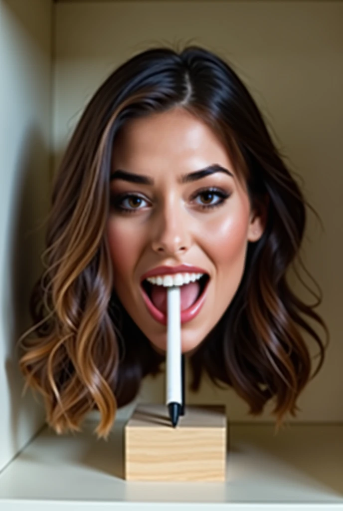 Photo of pretty 25 year old woman's disembodied head mounted on top of ...