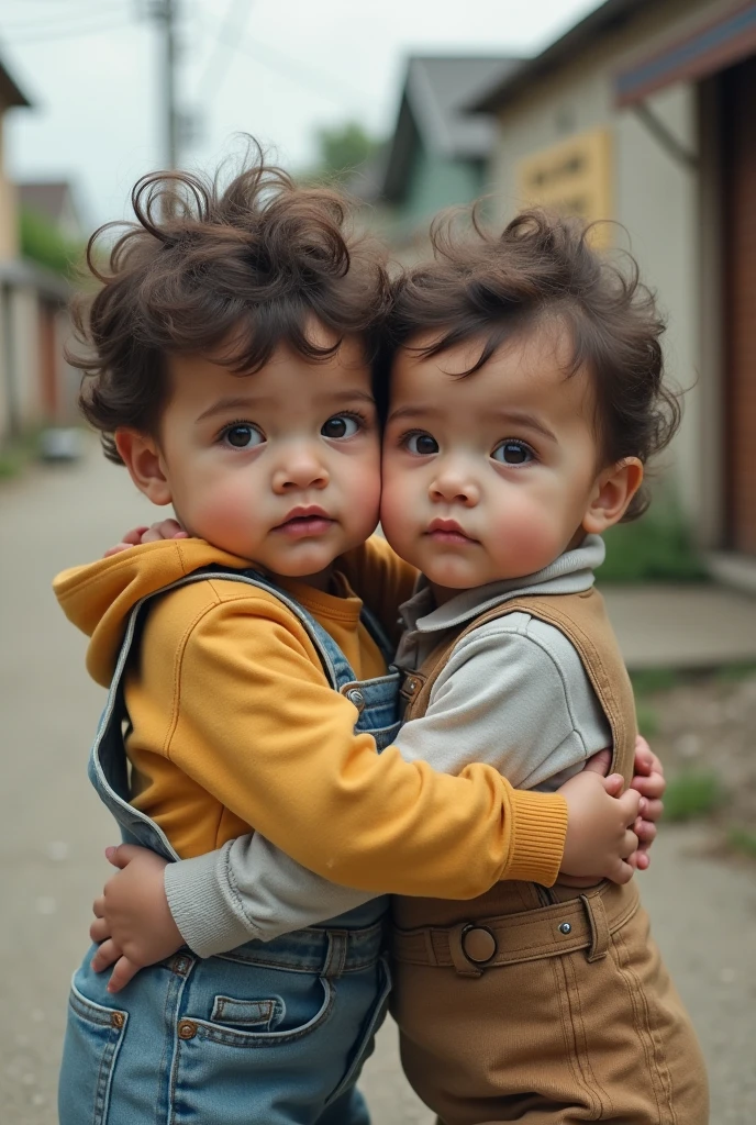 Twin babies , , one with a white complexion, short beard and very short ...