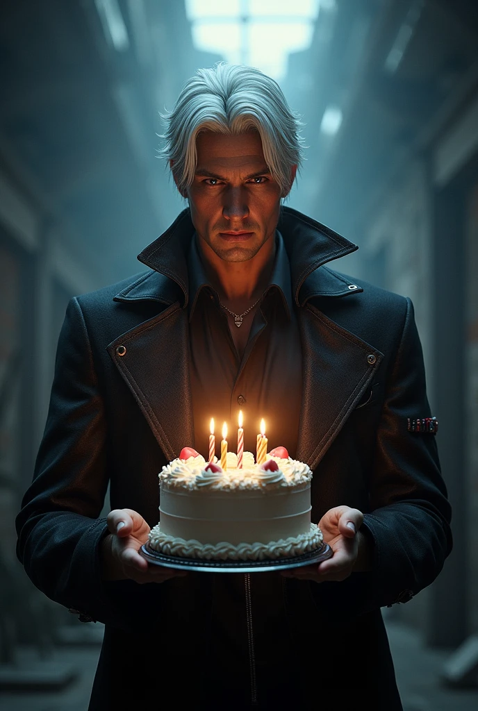 Vergil from ''devil may cry 5'' holding a birthday cake - SeaArt AI