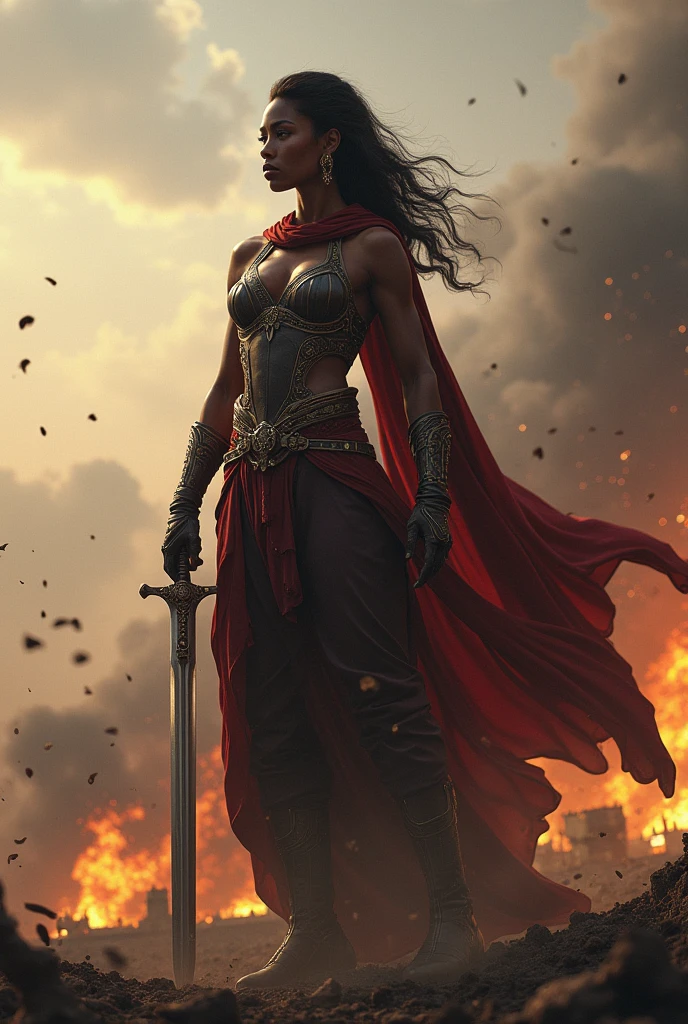 Black woman on the battlefield , fighting with all her brute force and ...