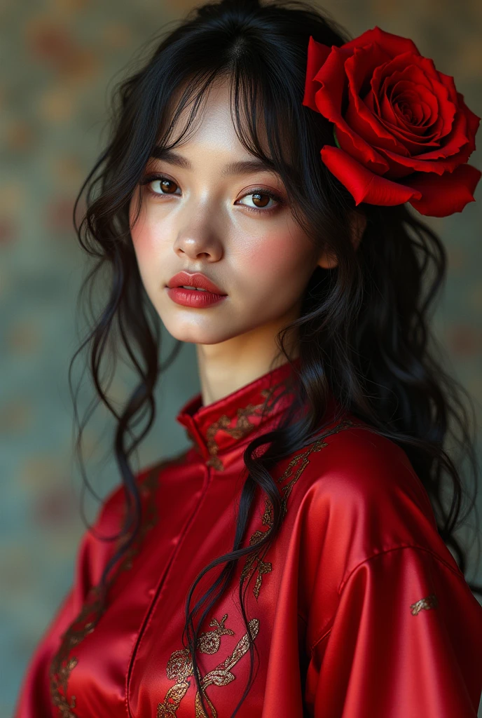 Beautiful woman wearing red rose, very unique and attractive outfit ...