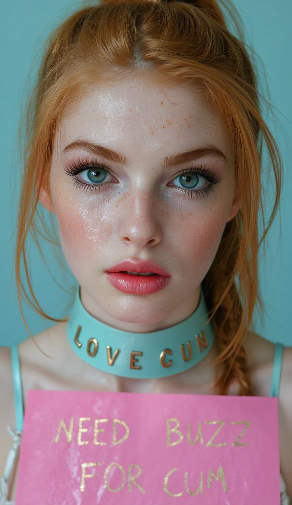 Beautiful albino woman 19yo with bright blue eyes, long straigt ginger ...