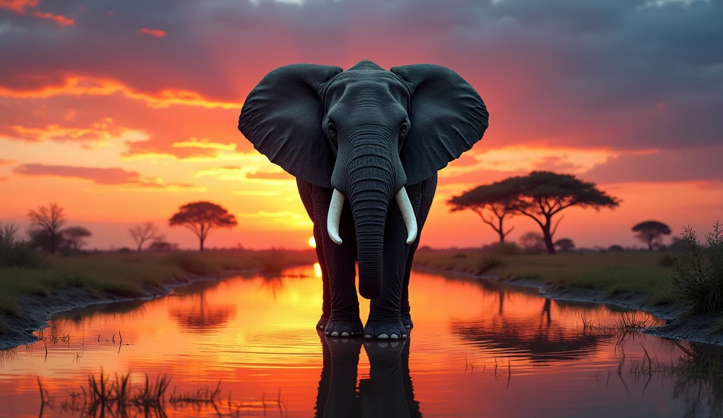 a majestic elephant highlighted , with a stunning landscape in the ...