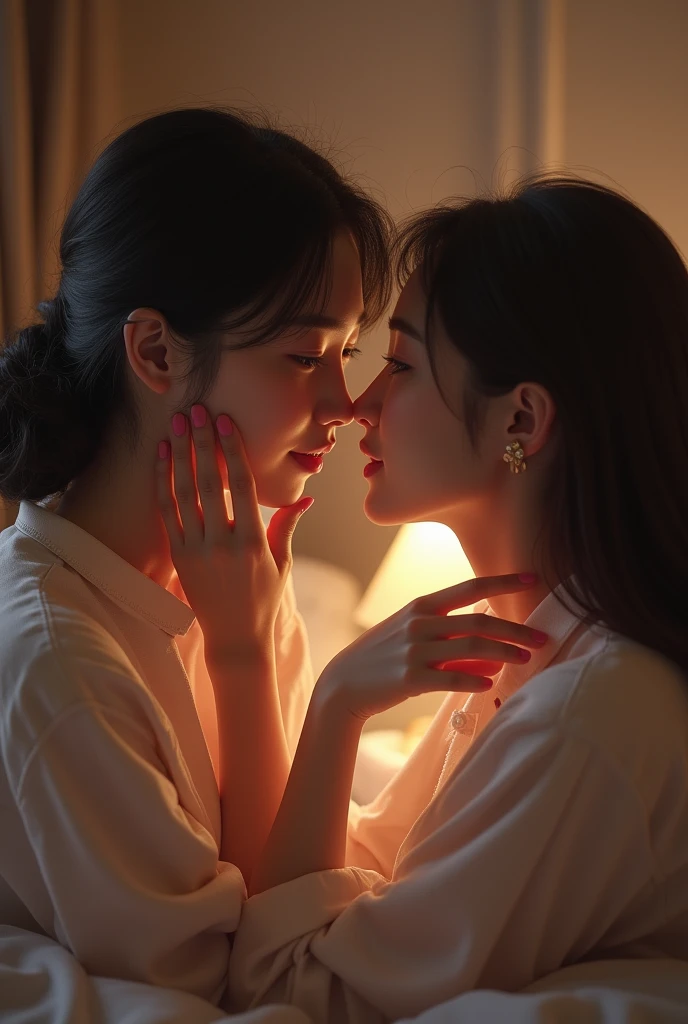 Eun-jae giving a kiss to Min-kyung - SeaArt AI