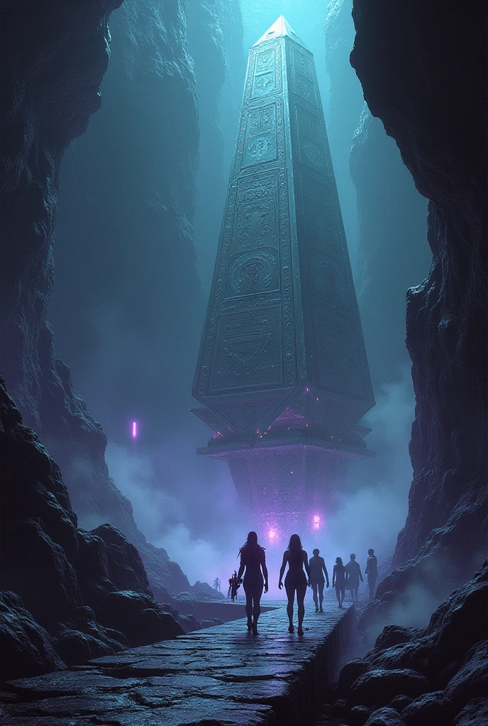 A vast and dark underground abyss , illuminated by alien crystals that ...