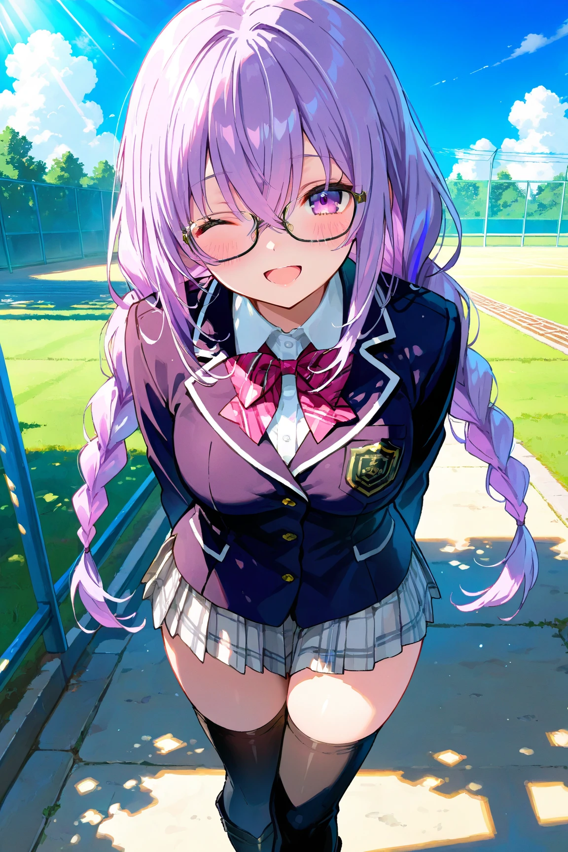 1girl,purple hair,long hair,twin braids,crossed bangs,purple eyes ...