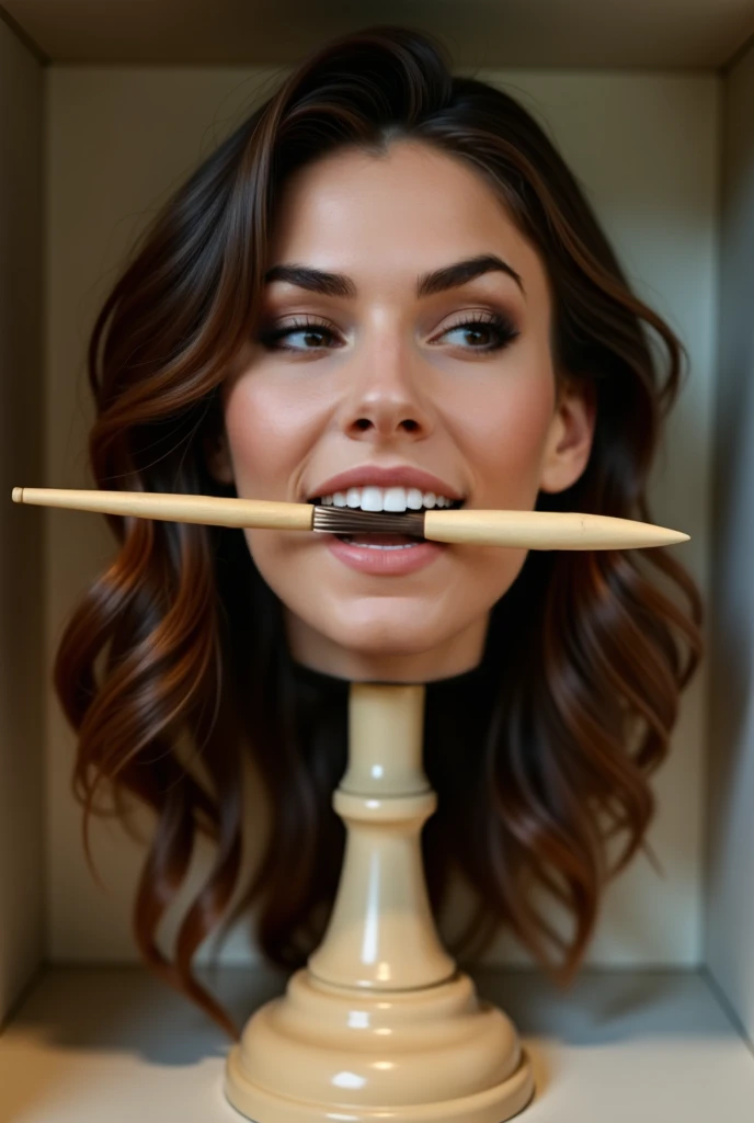 Photo of pretty 25 year old woman's disembodied head mounted on top of ...