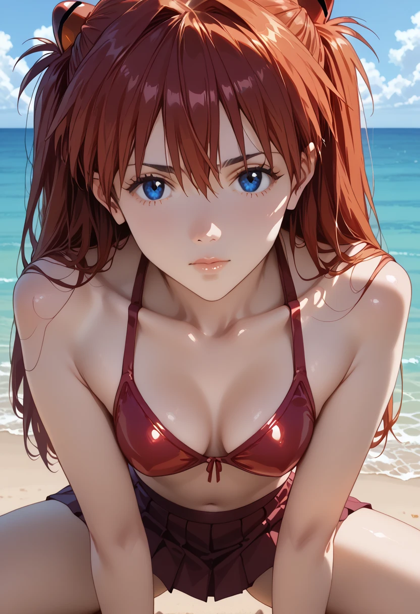 Evangelion, Asuka, red bikini, Shining skin, ( photorealistic - SeaArt AI