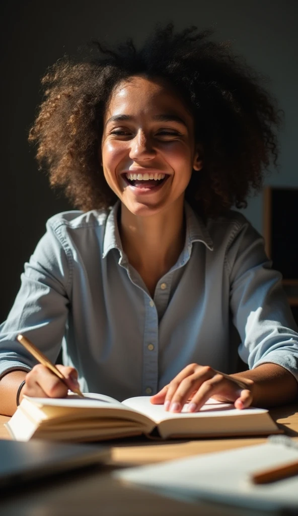 "A person beginning work with enthusiasm, either sitting at a desk ...