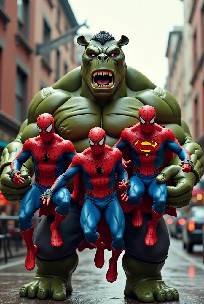 Spiderman, Hulk and Superman were running in the city's roadside cafe ...