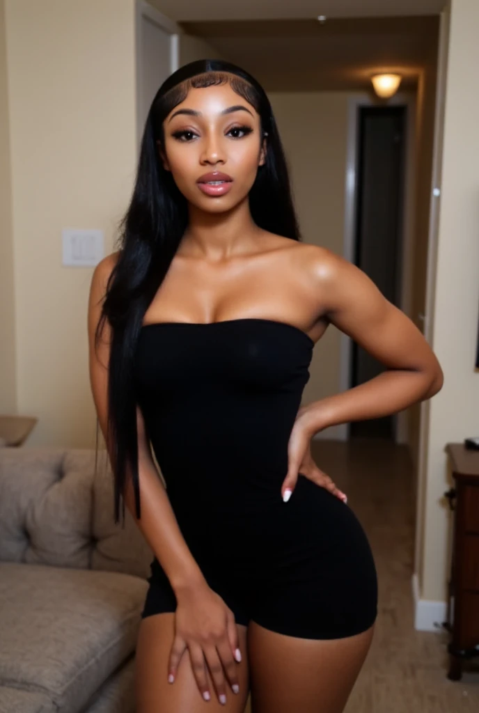 A picture of a slim thic pretty black girl from Atlanta black baddie girl with a - SeaArt AI