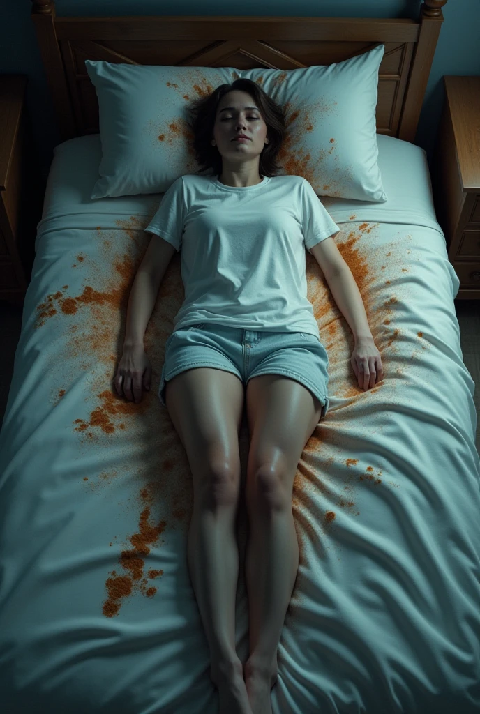 Urine was peed lying on the bed:2, urinating:3, urine stain - SeaArt AI