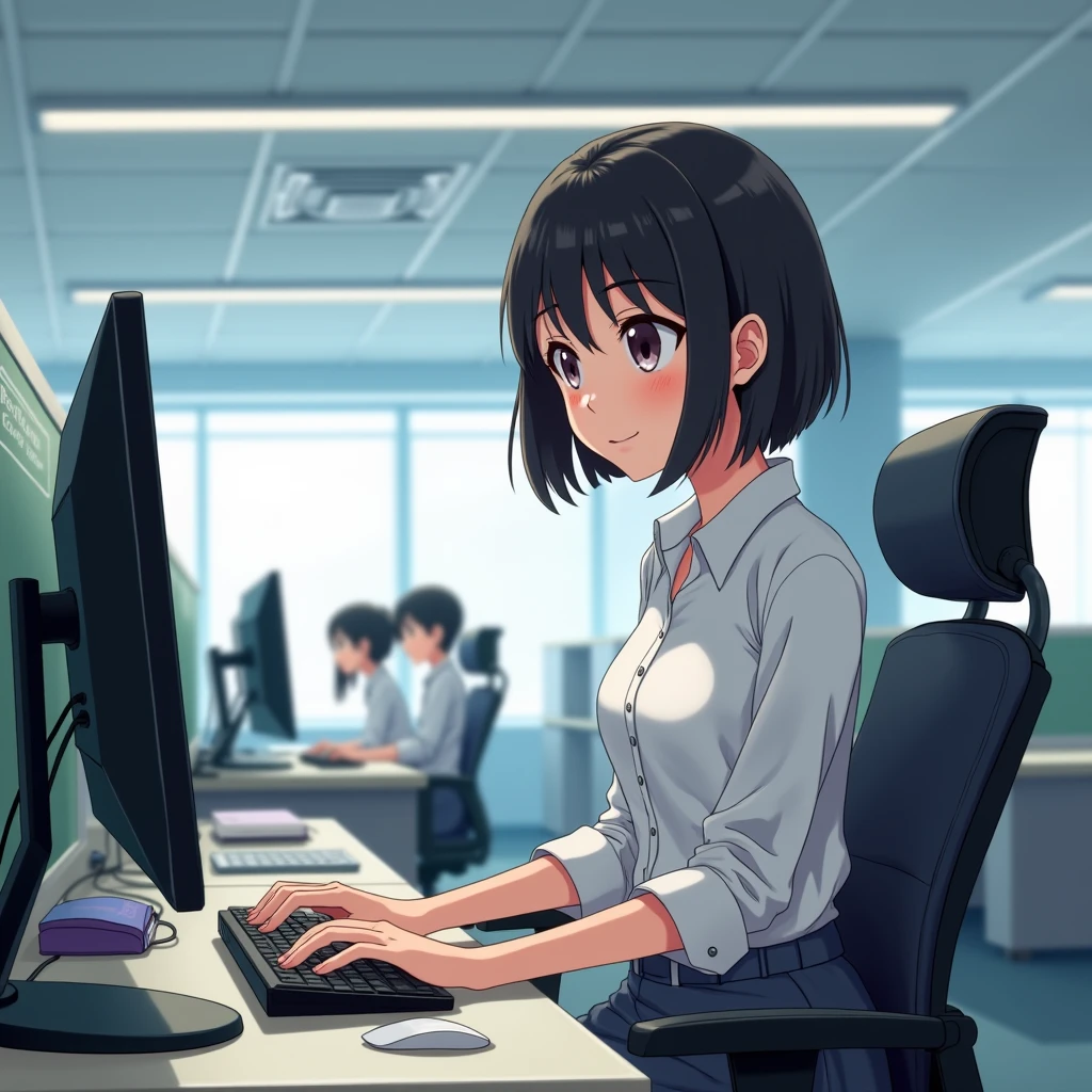 Anime, ((high quality, detailed, realistic)), office setting - SeaArt AI