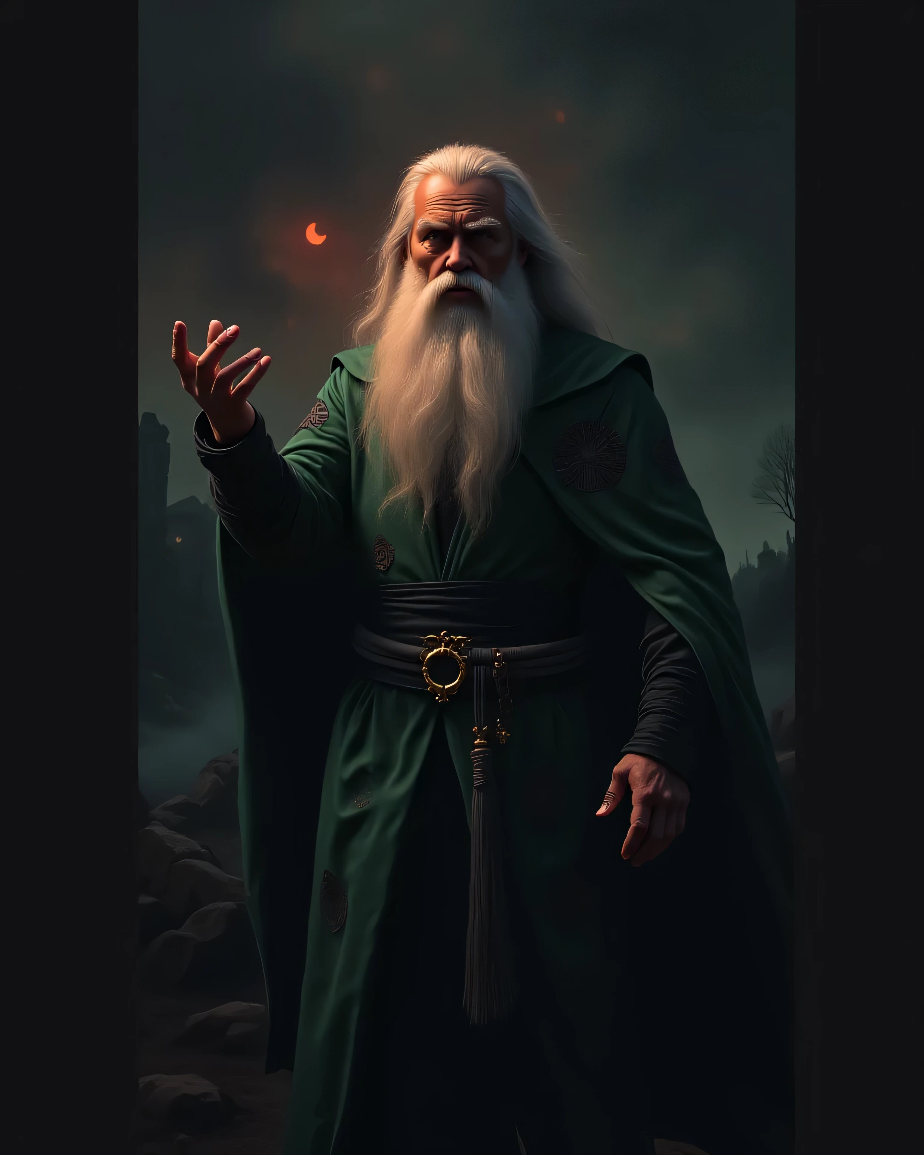Arafed image of a man with a long white beard and a green robe - SeaArt AI