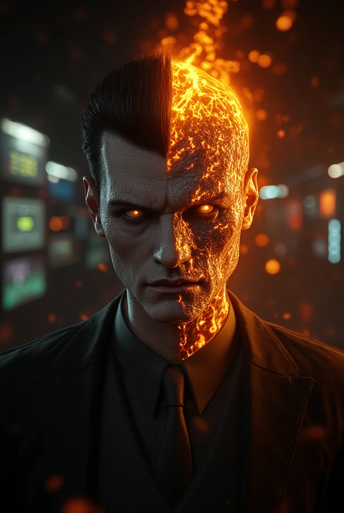 Two face from Batman wears white eyes black Pompadour haircut one side ...