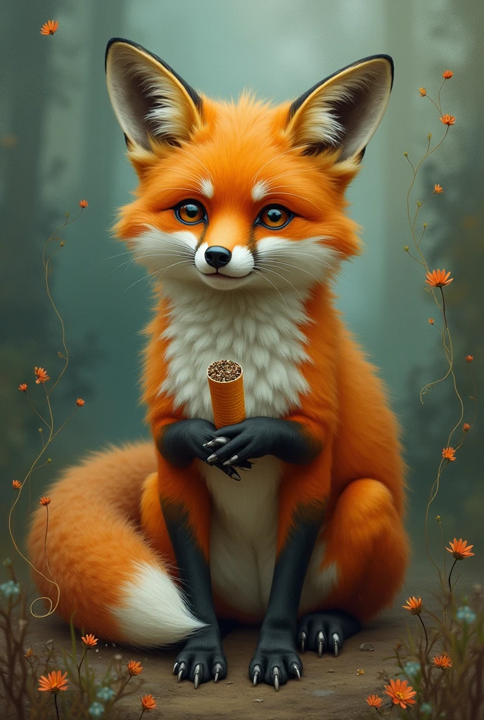 Create an image of an anthropomorphic fox relaxing in space smoking a ...