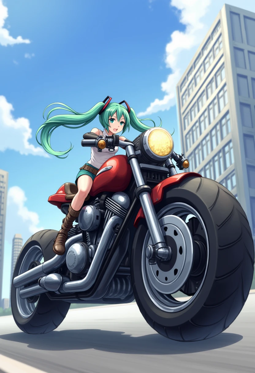 Small Hatsune Miku large motorcycle - SeaArt AI