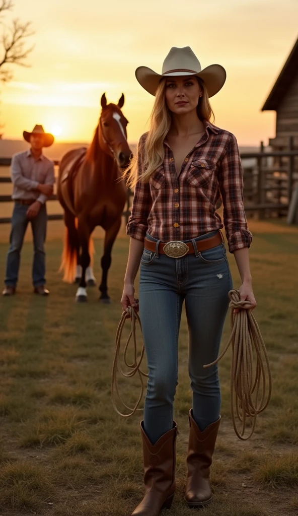 Create a rural farm scene at sunset with warm, golden lighting - SeaArt AI