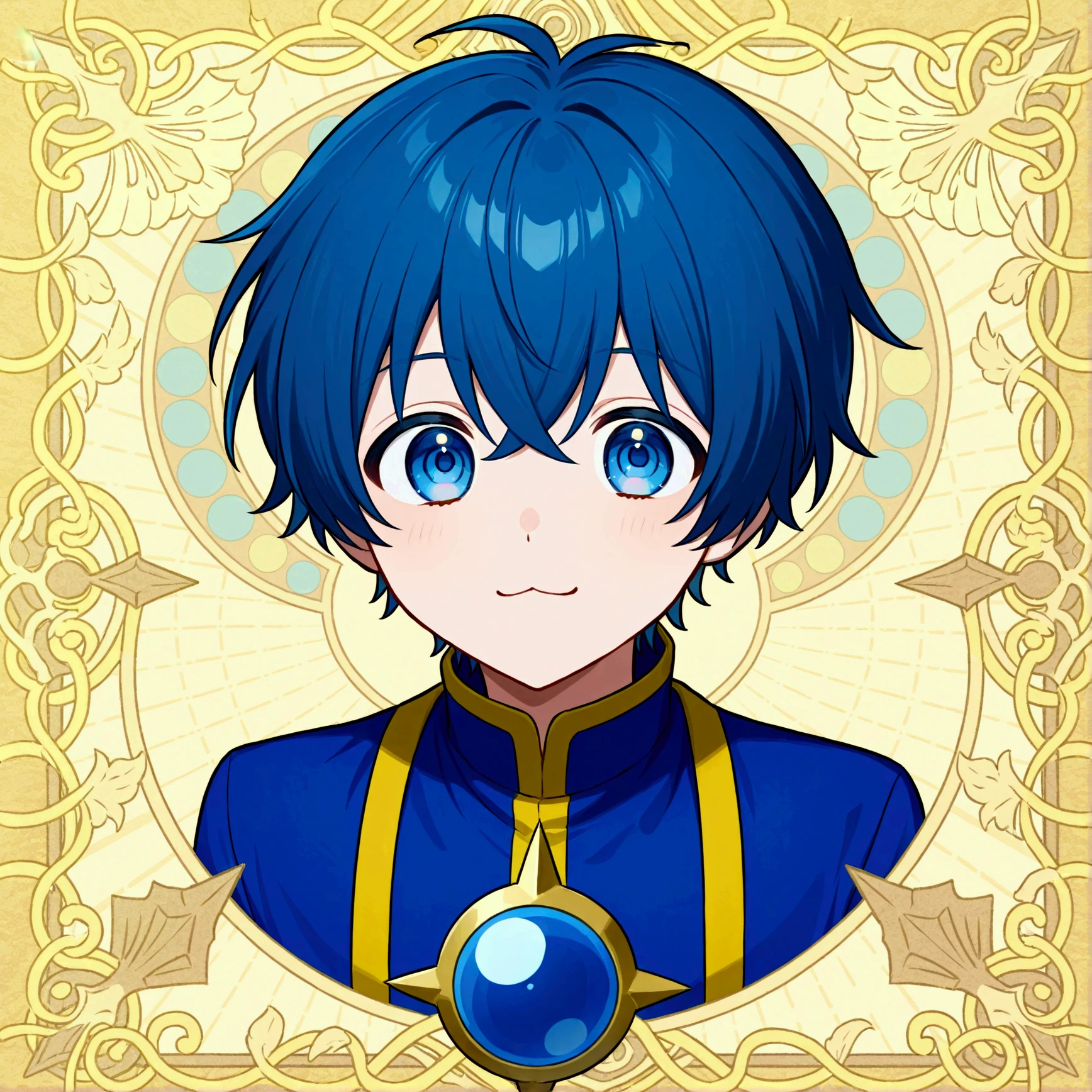 1boy, hero, :3, blue eyes, BLUE HAIR, Blue primordial principal square ...