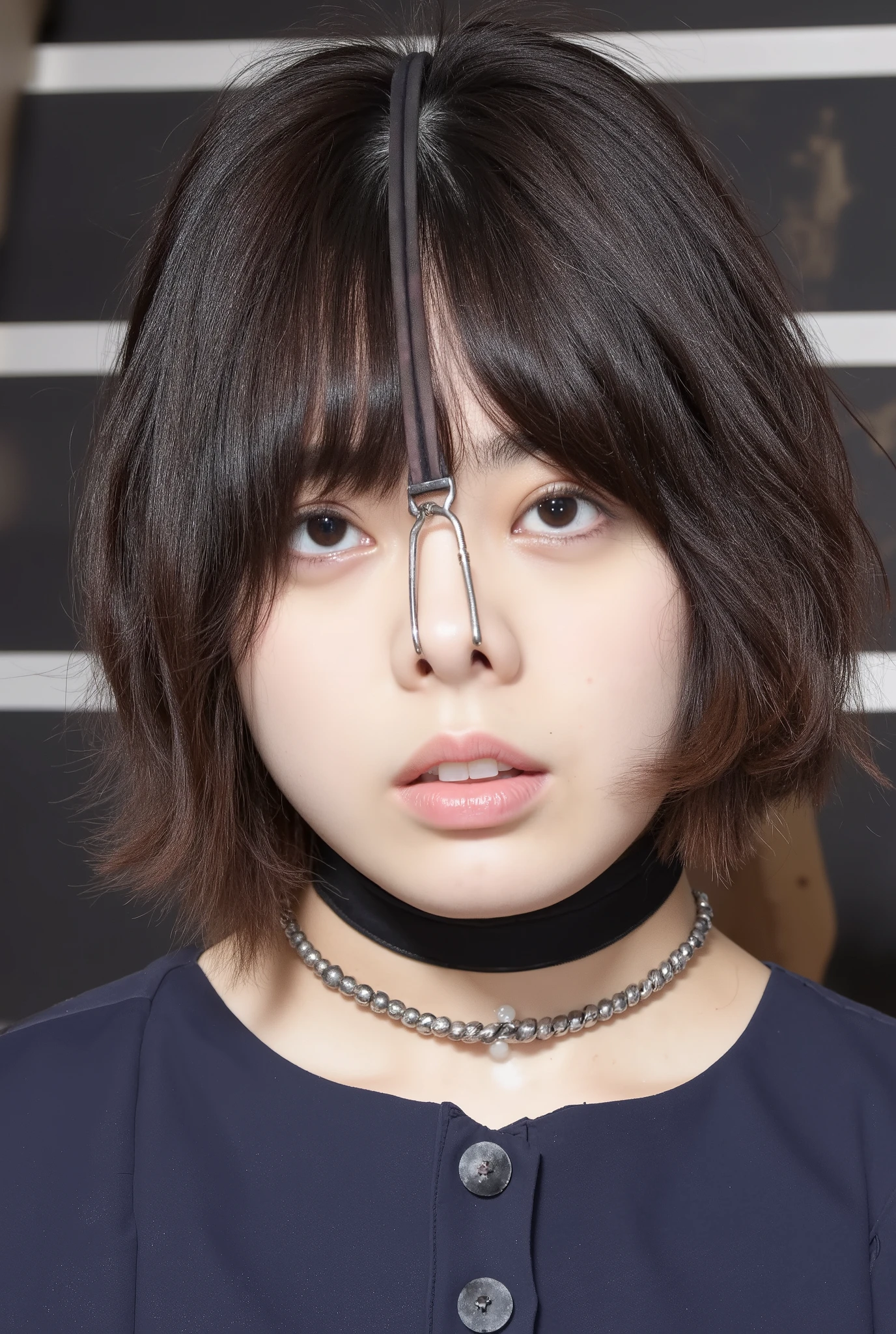 Arafed woman with a choke and a choker on her head - SeaArt AI