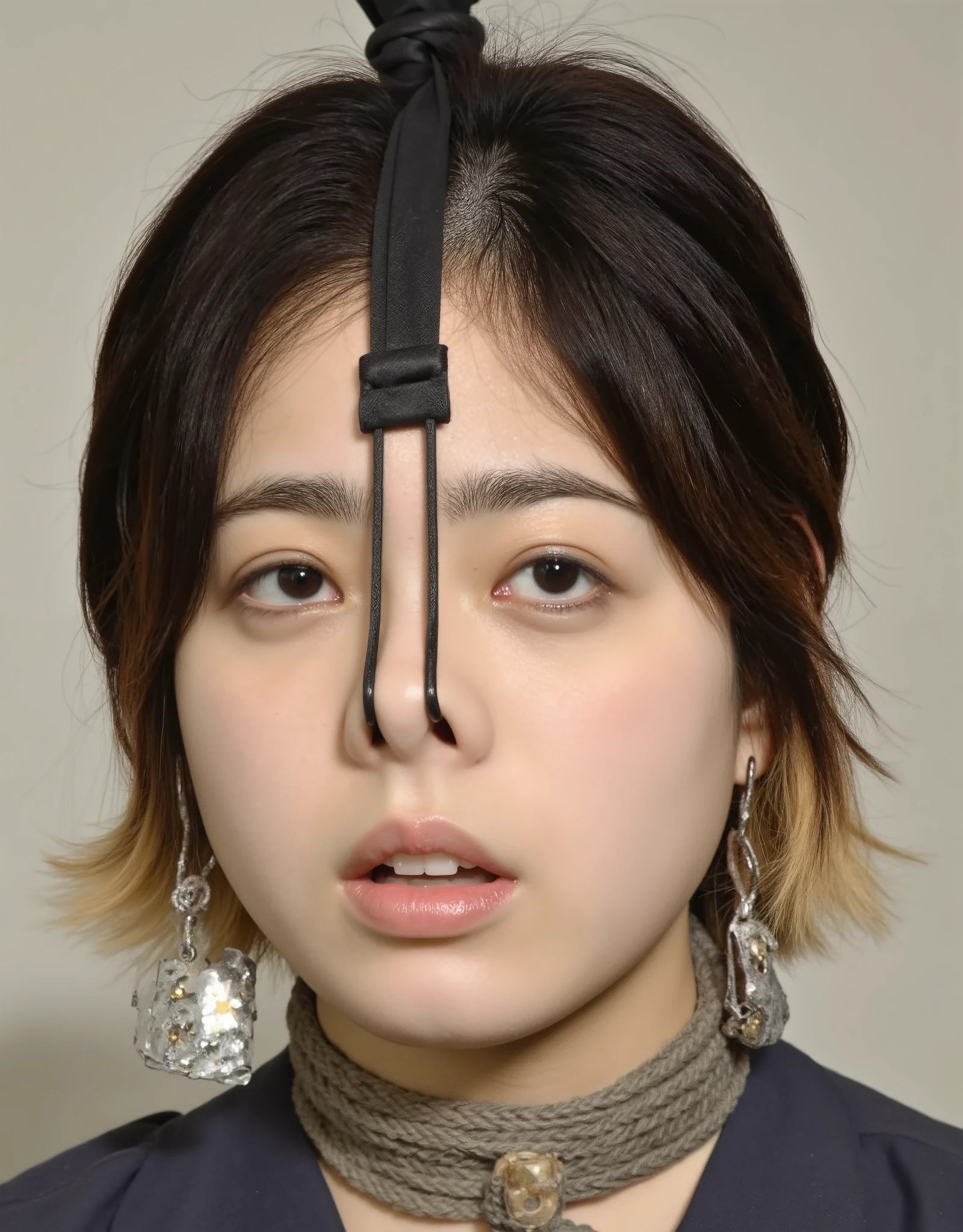 Arafed woman with a cross on her head with a black ribbon - SeaArt AI